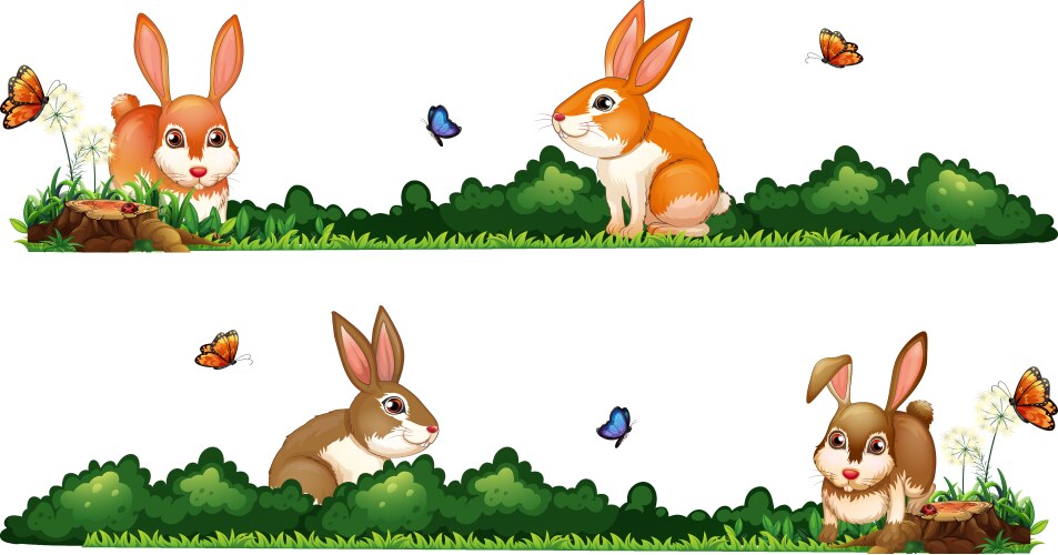 Boy are playing with three rabbits Royalty Free Vector Image