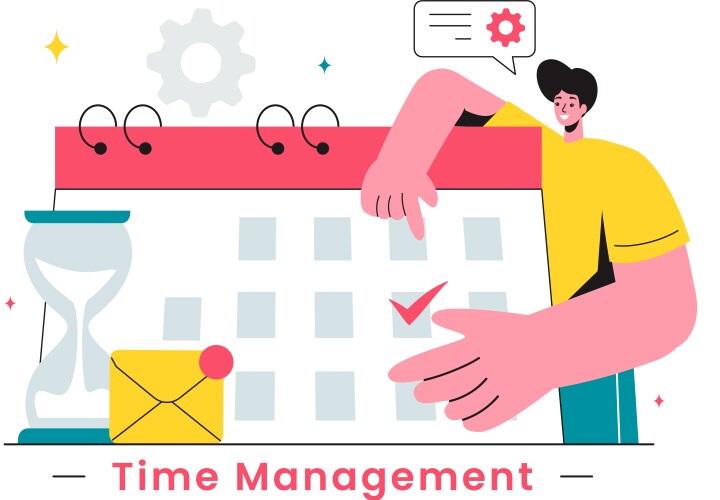 Time management with clock controls and task Vector Image