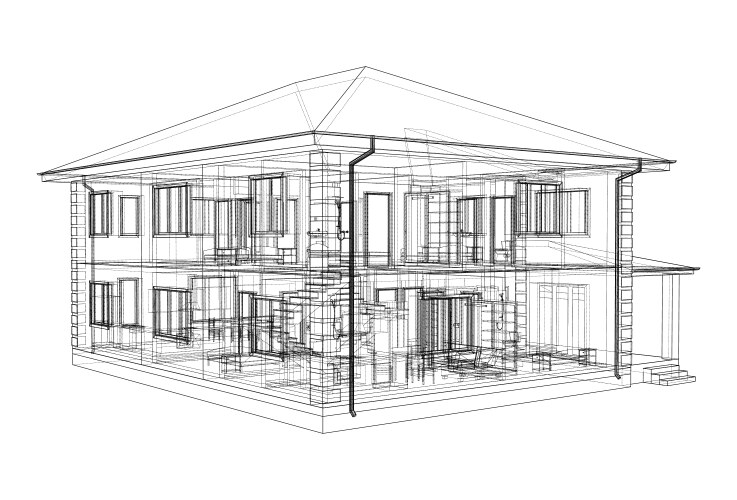 Village house engraving Royalty Free Vector Image