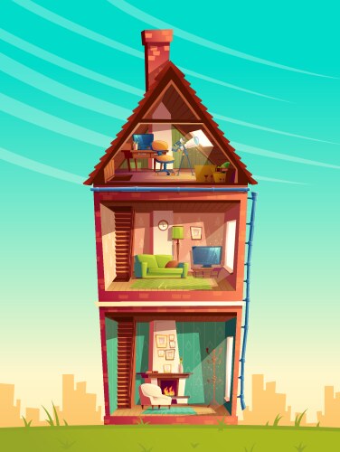 Cartoon multistorey house in cross section Vector Image