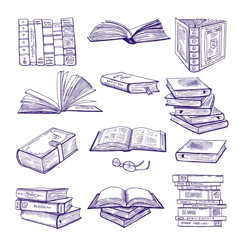 Hand drawing books drawn sketch literature Vector Image