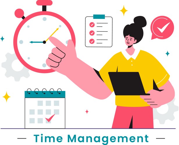 Time management with clock controls and task Vector Image