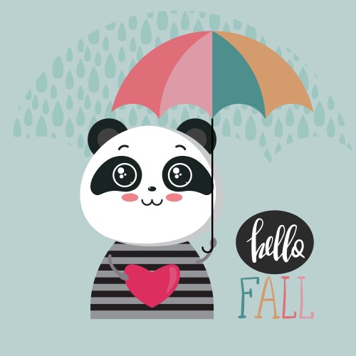Two cartoon pandas with umbrella under rain Vector Image