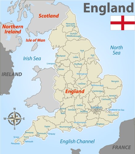 England Map with Regions Royalty Free Vector Image