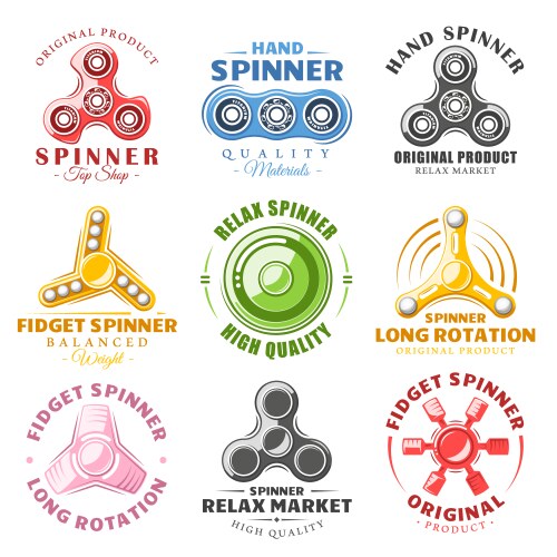Vintage popular spinner labels set Royalty Free Vector Image