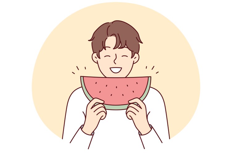 Smiling man eating watermelon Royalty Free Vector Image