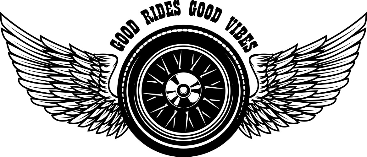 Black and white winged wheel isolated Royalty Free Vector