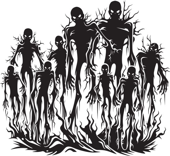 Walking sketch doodle zombies group icon ink Vector Image