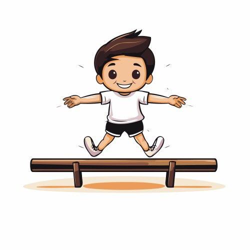 Cute boy jumping over obstacle cartoon isolated Vector Image