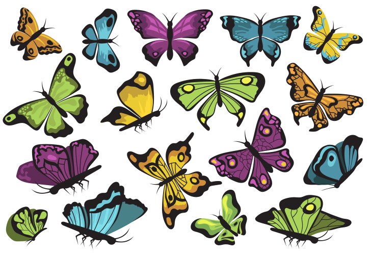 Various cartoon butterflies set Royalty Free Vector Image