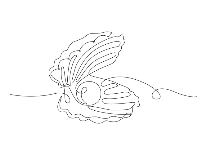 Open pearl shell continuous one line drawing Vector Image
