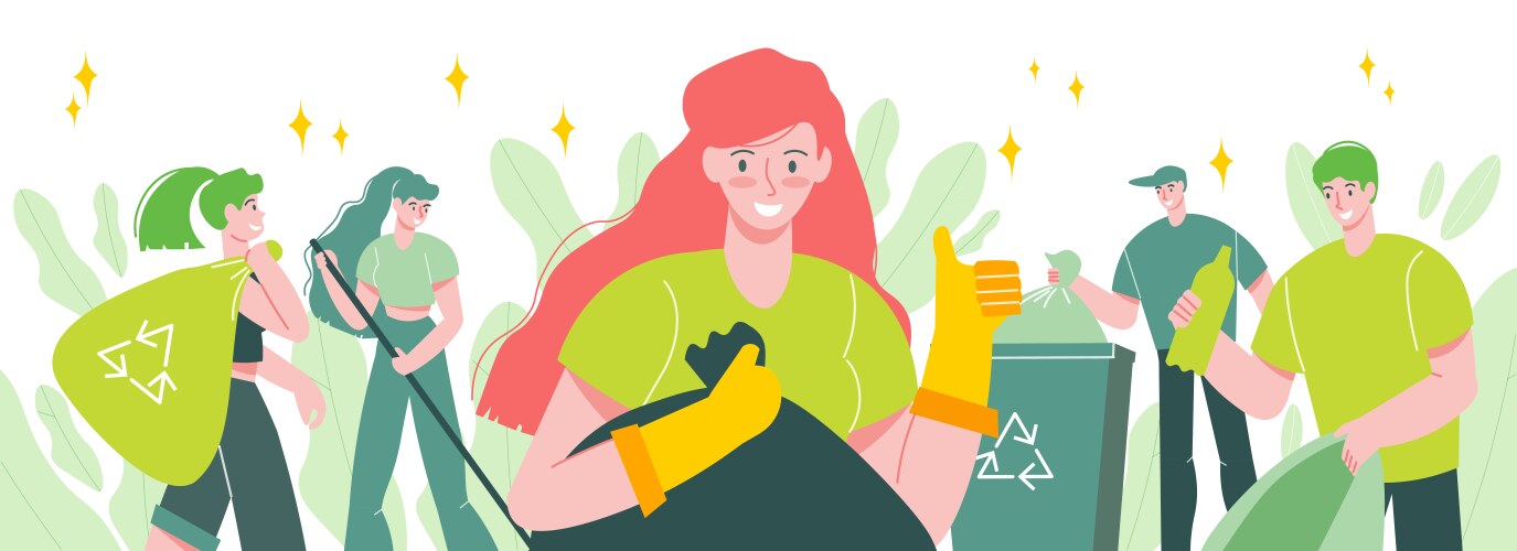 Collecting garbage flat composition Royalty Free Vector