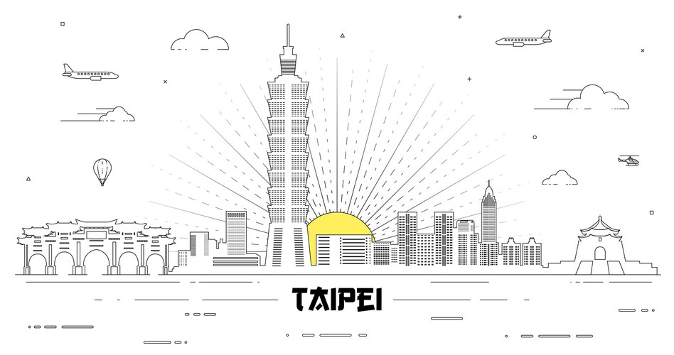 Taipei City Skyline at Night Royalty Free Vector Image