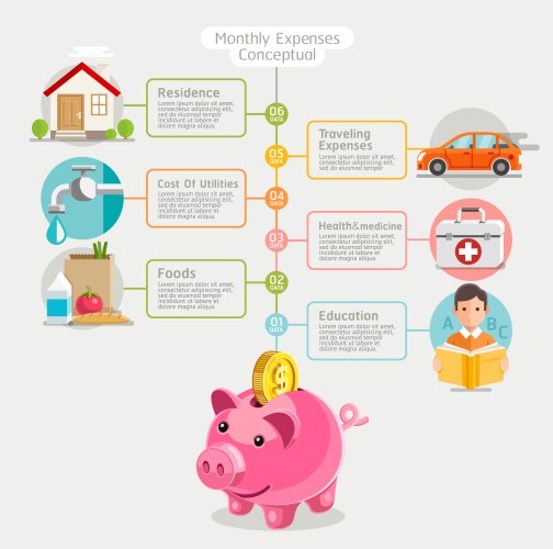 Monthly expenses realistic detailed 3d concept Vector Image
