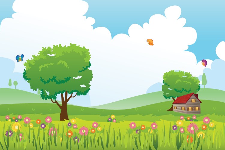 Cartoon spring landscape Royalty Free Vector Image
