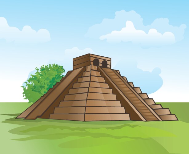 Ruins of antique mayan pyramid cartoon style Vector Image