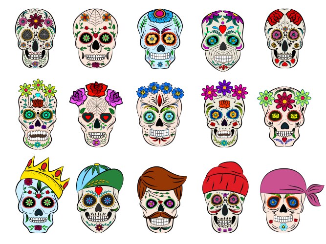 Mexican ornamented skull and skeleton character Vector Image