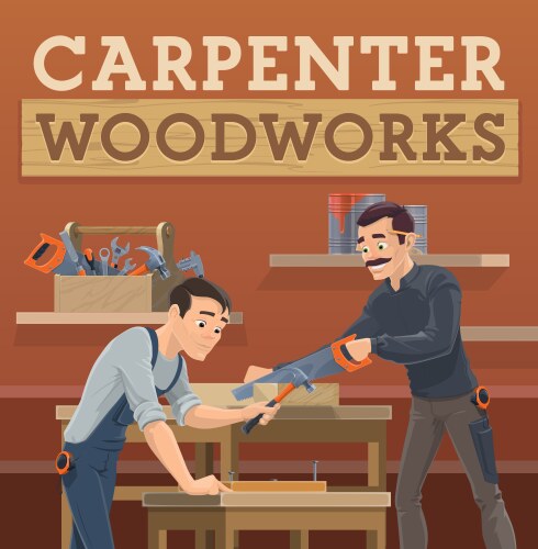 Funny carpenter is working Royalty Free Vector Image