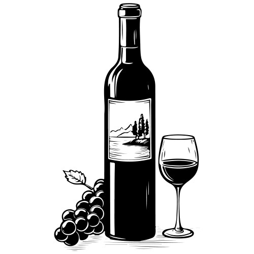 Black cartoon wine bottle drawing realistic hand Vector Image