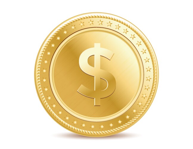 Golden token decorated with stars placed on white Vector Image