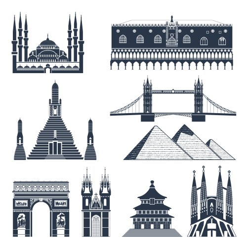 Monuments stamps set Royalty Free Vector Image