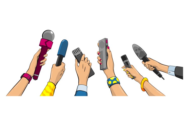 Journalist in pop art comic style hand hold Vector Image