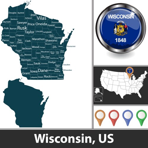 National map of wisconsin Royalty Free Vector Image