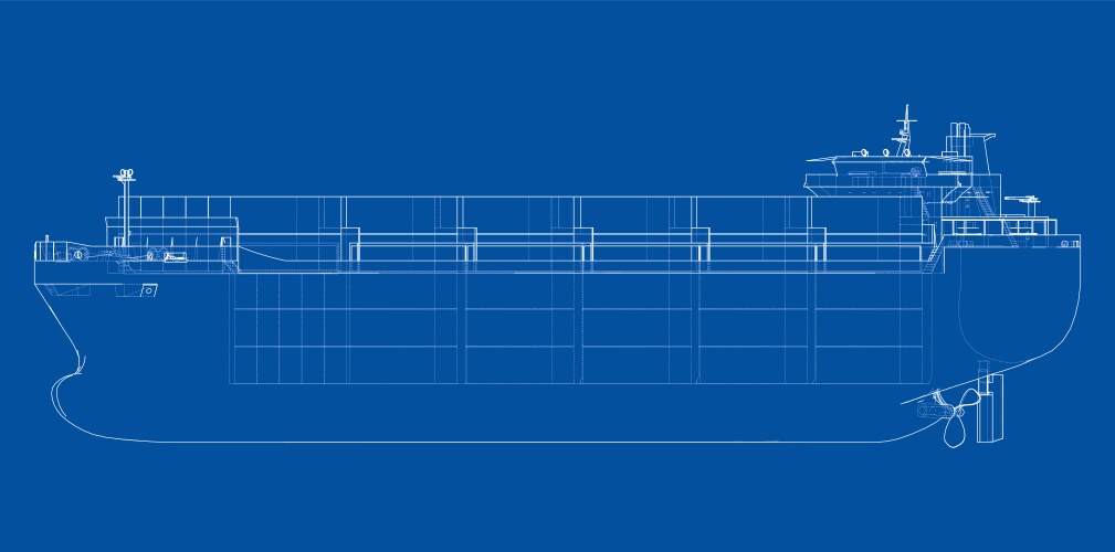 Blueprint of cargo ship on white background Vector Image