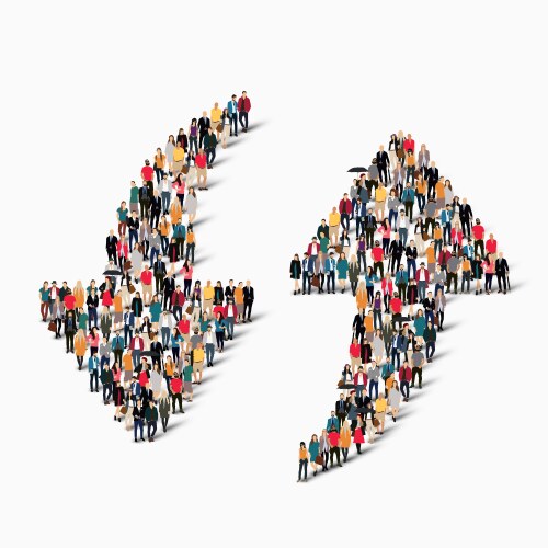 Human crowd in shape graph growth up arrow Vector Image