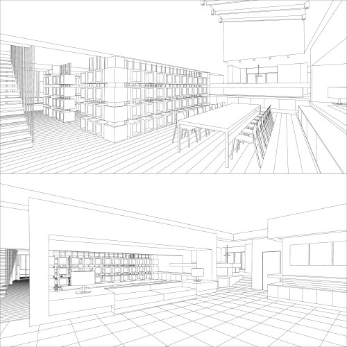 Interior line drawing Royalty Free Vector Image