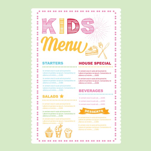 2 pages kids menu design with vegetable Royalty Free Vector