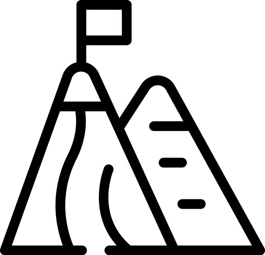 Linear icon of a mountain peak with flag Vector Image