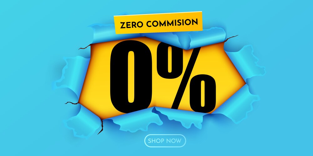 Yellow ripped paper zero percent commission Vector Image