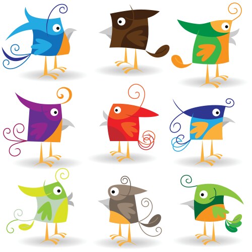 Cartoon happy birds collection set Royalty Free Vector Image