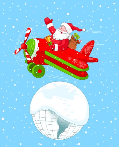 Cartoon plane with pilot flying over the earth Vector Image