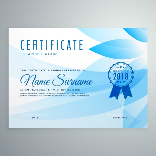 Blue certificate template design Royalty Free Vector Image