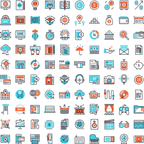 Set of 100 sticker icons Royalty Free Vector Image