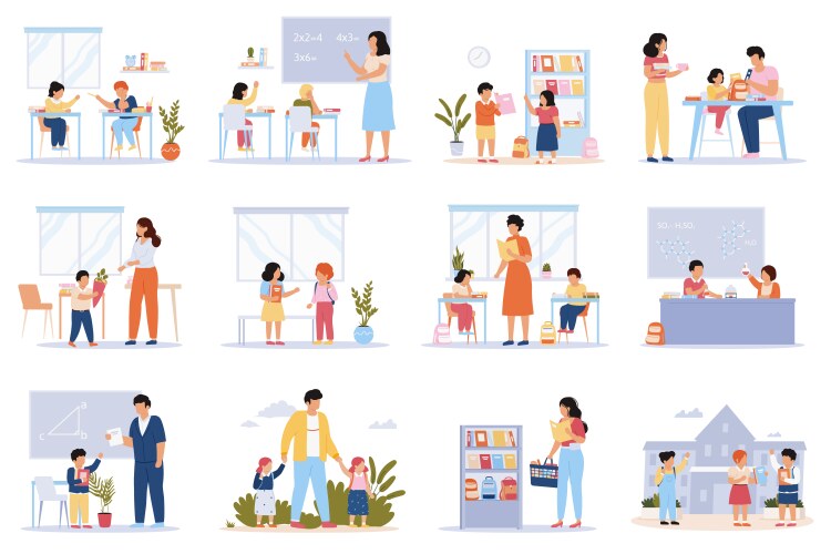 Teacher with pupils at a lesson Royalty Free Vector Image