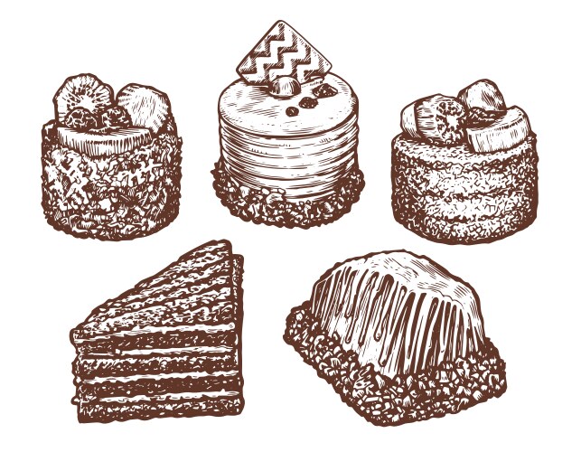 Hand drawn cupcakes set of vintage food sketches Vector Image