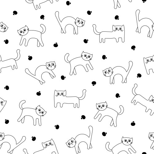 Cute little cat seamless pattern coloring page Vector Image