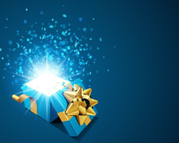 Open gift with fireworks and glitter present box Vector Image