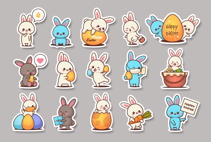 Cute cartoon hares and a bear easter bunnies Vector Image