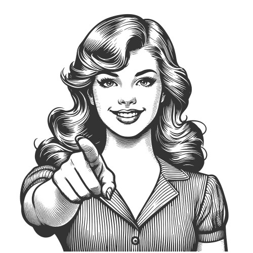 Smiling pin-up woman pointing forward Royalty Free Vector