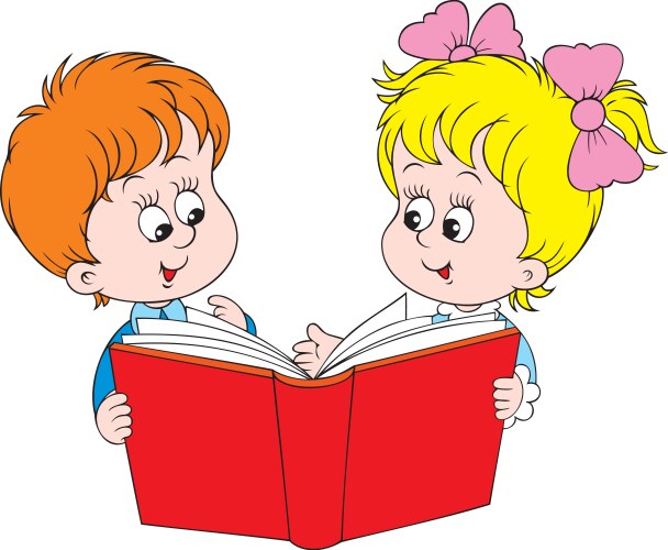 Children cartoon reading a book Royalty Free Vector Image