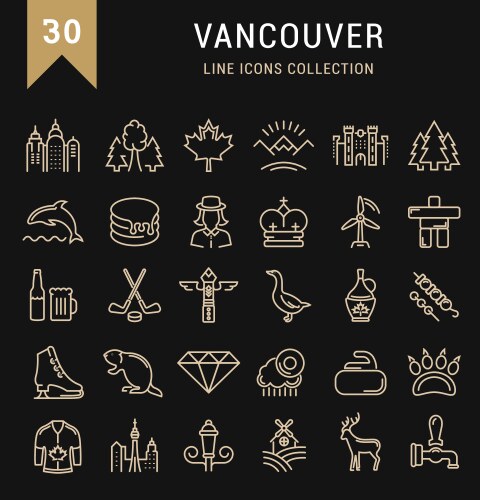 Set flat line icons vancouver and canada Vector Image