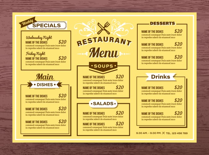Restaurant placemat menu design template layout Vector Image