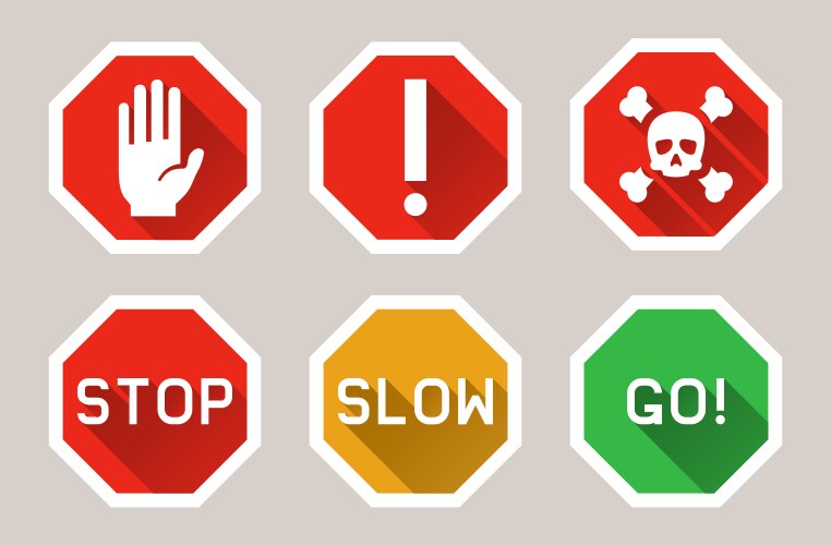 Stop and go signs in red green with hand Vector Image