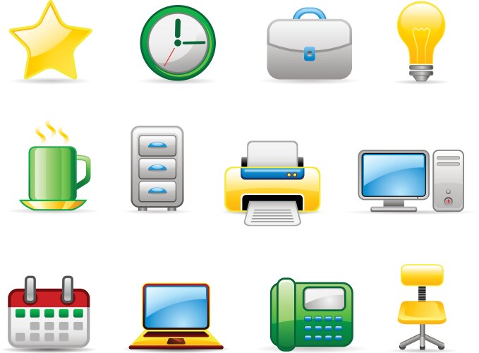 Business office tools icon set Royalty Free Vector Image