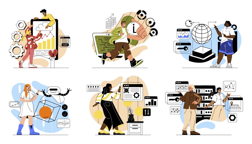 Data Sharing Collaboration – Royalty-Free Vector | VectorStock