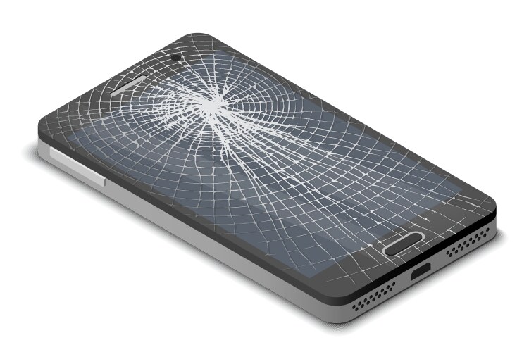Broken and intact black phone screen front view Vector Image